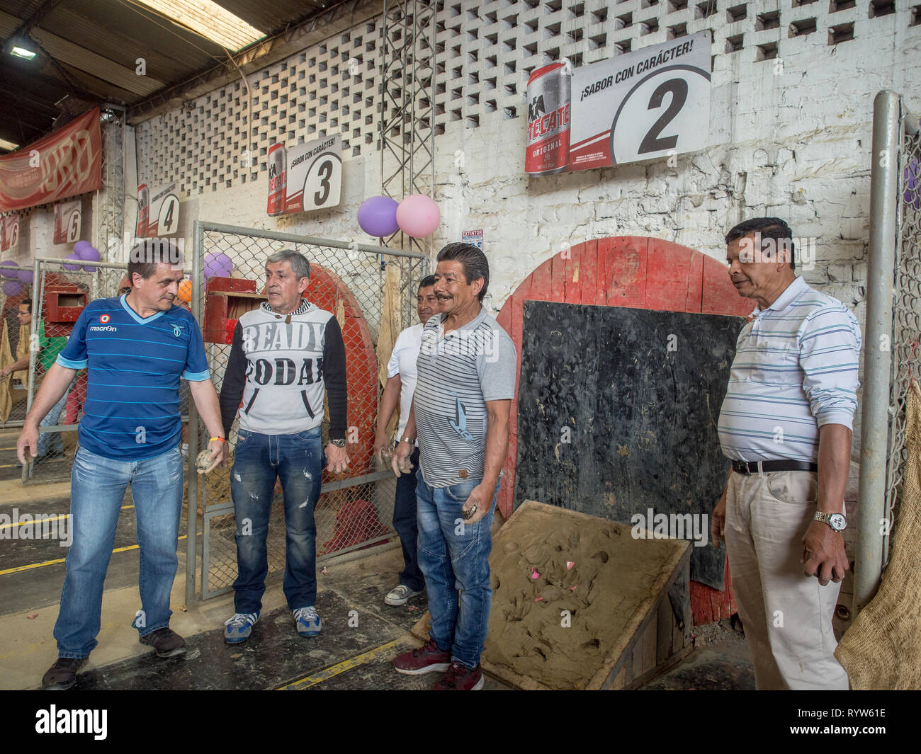 Bogota, Colombia - Septemebr. 09, 2017: Colombian men are playing tejo ...