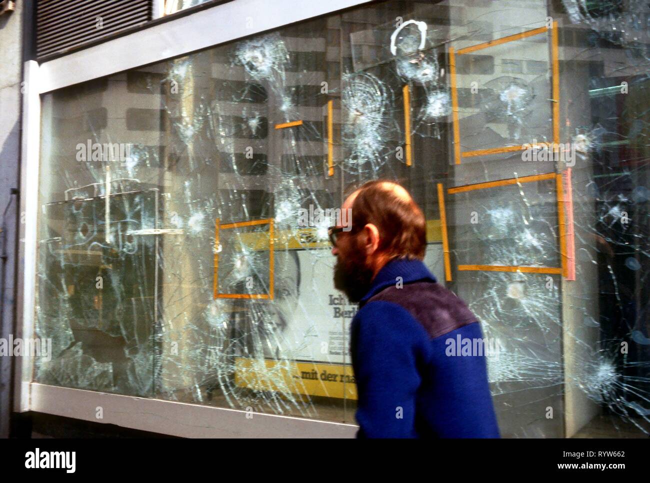Broken window in the Kreuzberg district, the poorest district of West ...