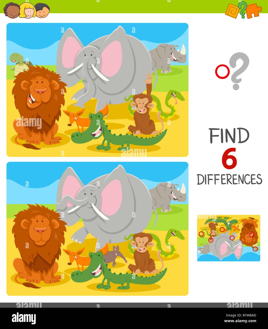 Cartoon Illustration of Finding Six Differences Between Pictures ...