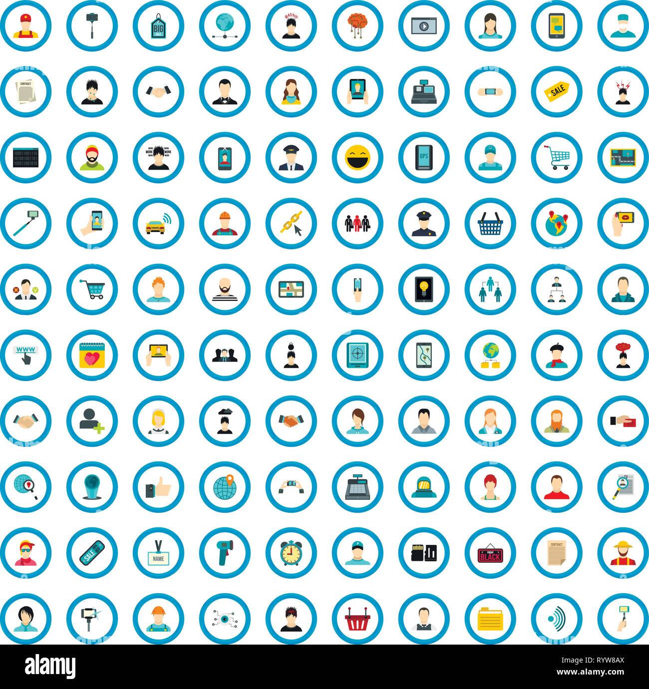 100 handphone section icons set, flat style Stock Vector Image & Art ...