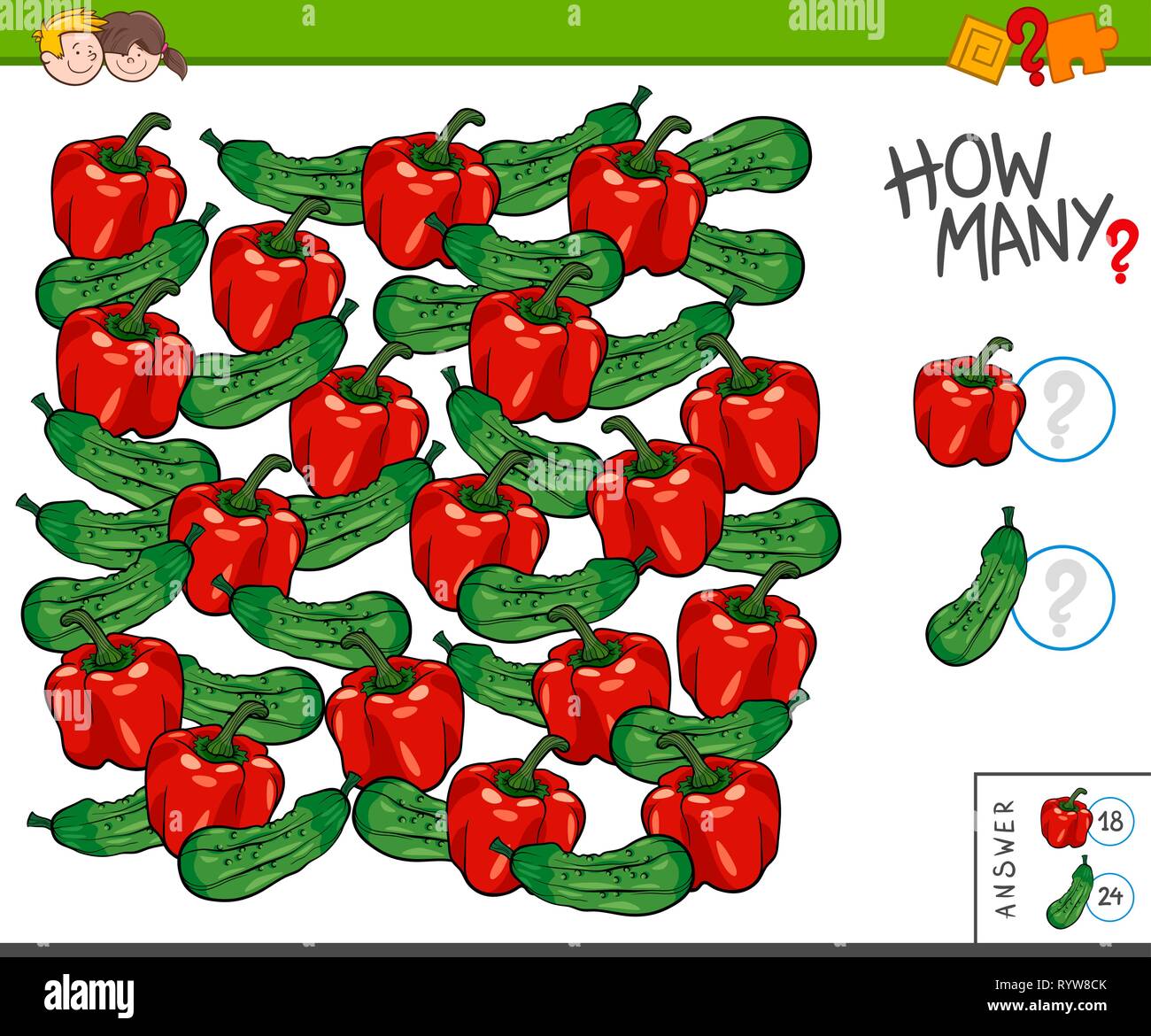 Illustration of Educational Counting Task for Children with Cucumbers ...