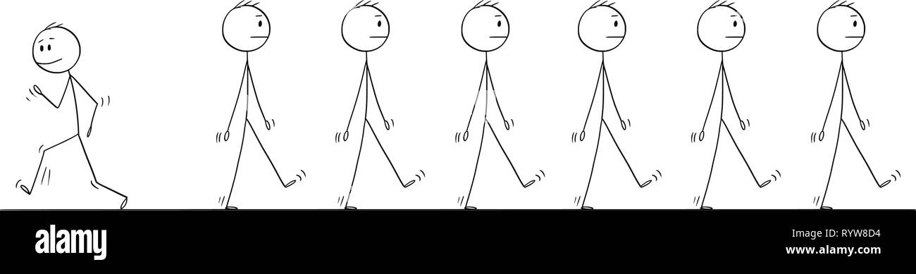 Cartoon of Man or Businessman Individuality Standing Out of Crowd Stock ...