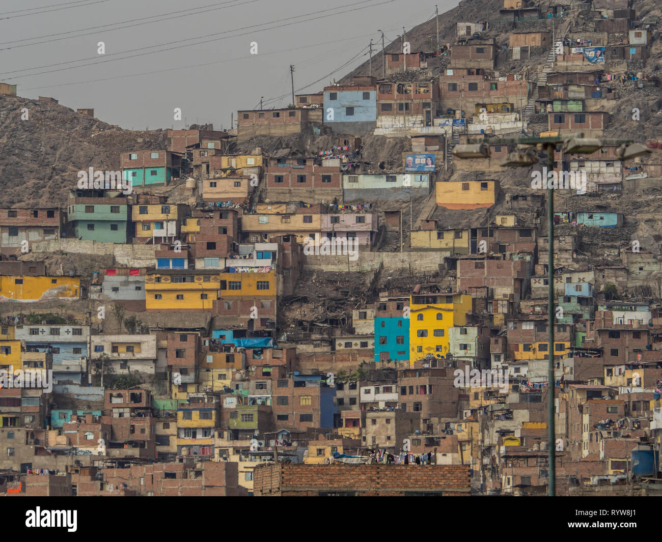 Lima, Peru - December 07, 2018: Part of shanty town on side of Cerro ...