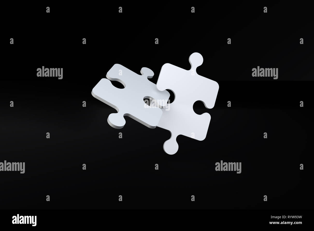 Two jigsaw puzzle pieces inside each on black background Stock Photo ...