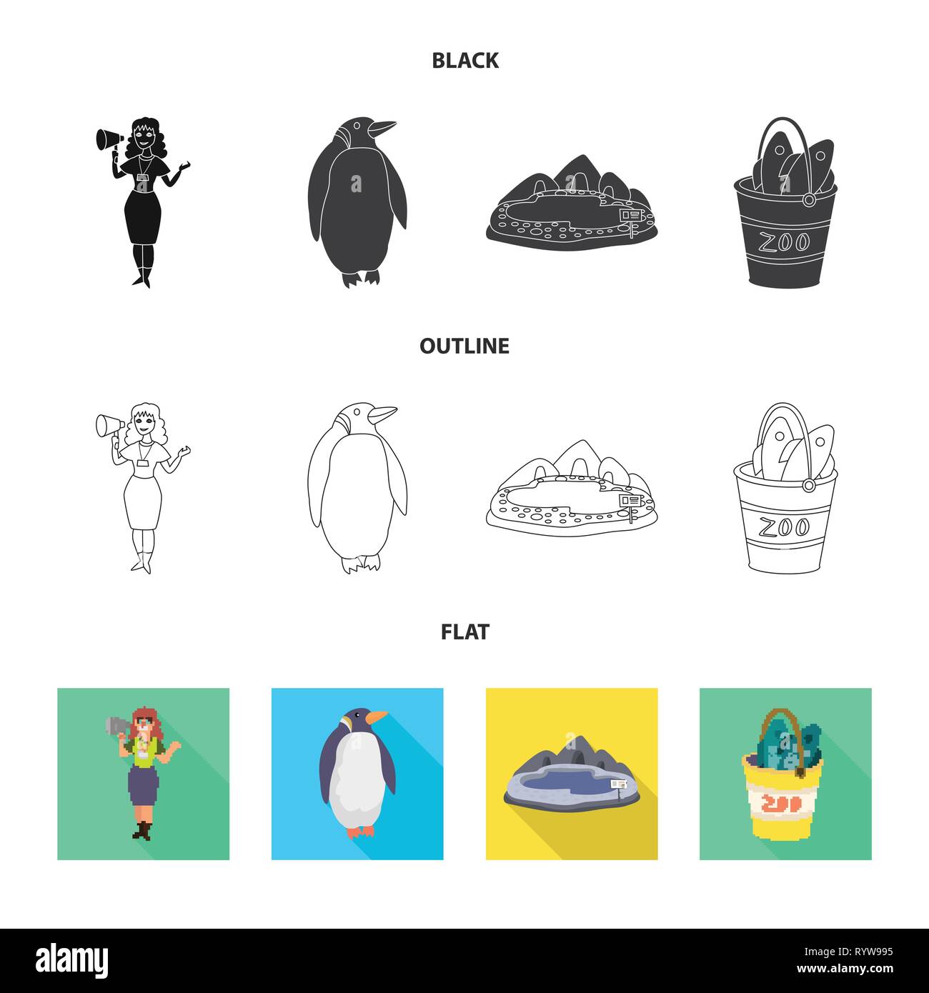 zookeeper,penguin,lake,bucket,woman,white,pool,fish,megaphone,cute ...