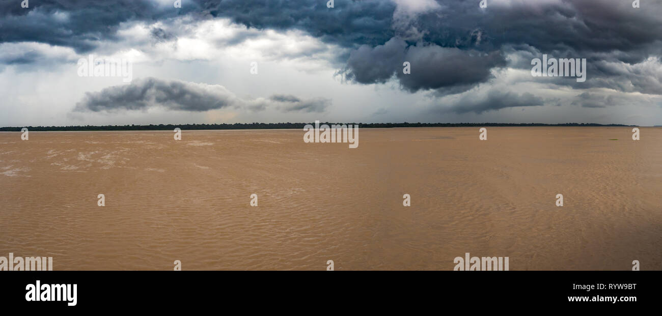 Panoramic view of Amazon River during stormy weather, White water ...