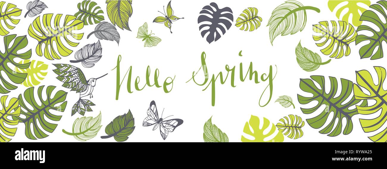 Sweet spring doodles full vector large banner Stock Vector Image & Art ...