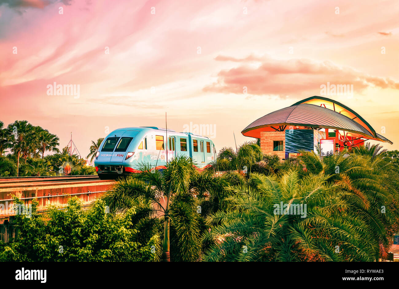 Singapore, Singapore - March 1, 2016: Sentosa Express monorail train ...