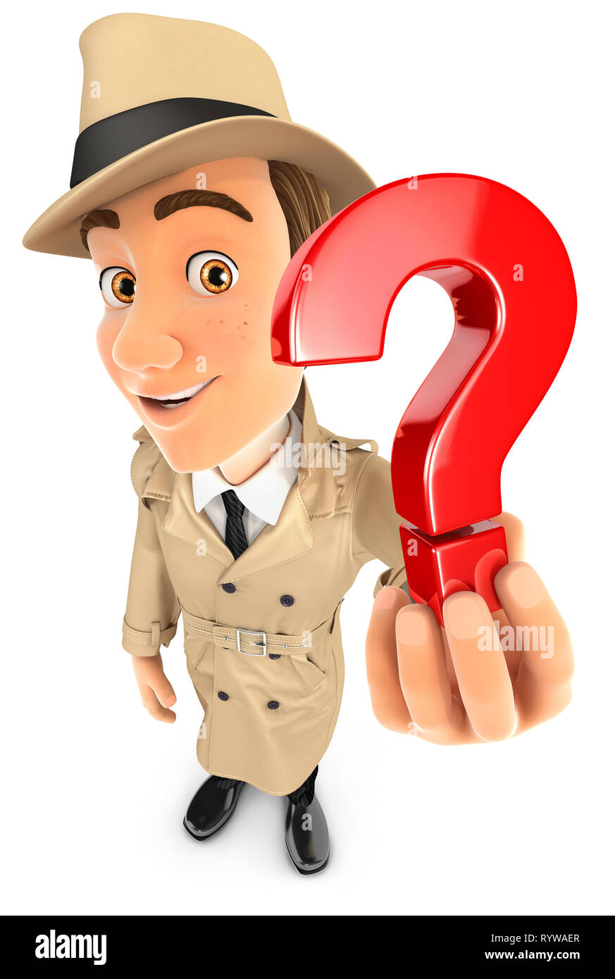 3d detective holding a question mark icon, illustration with isolated ...