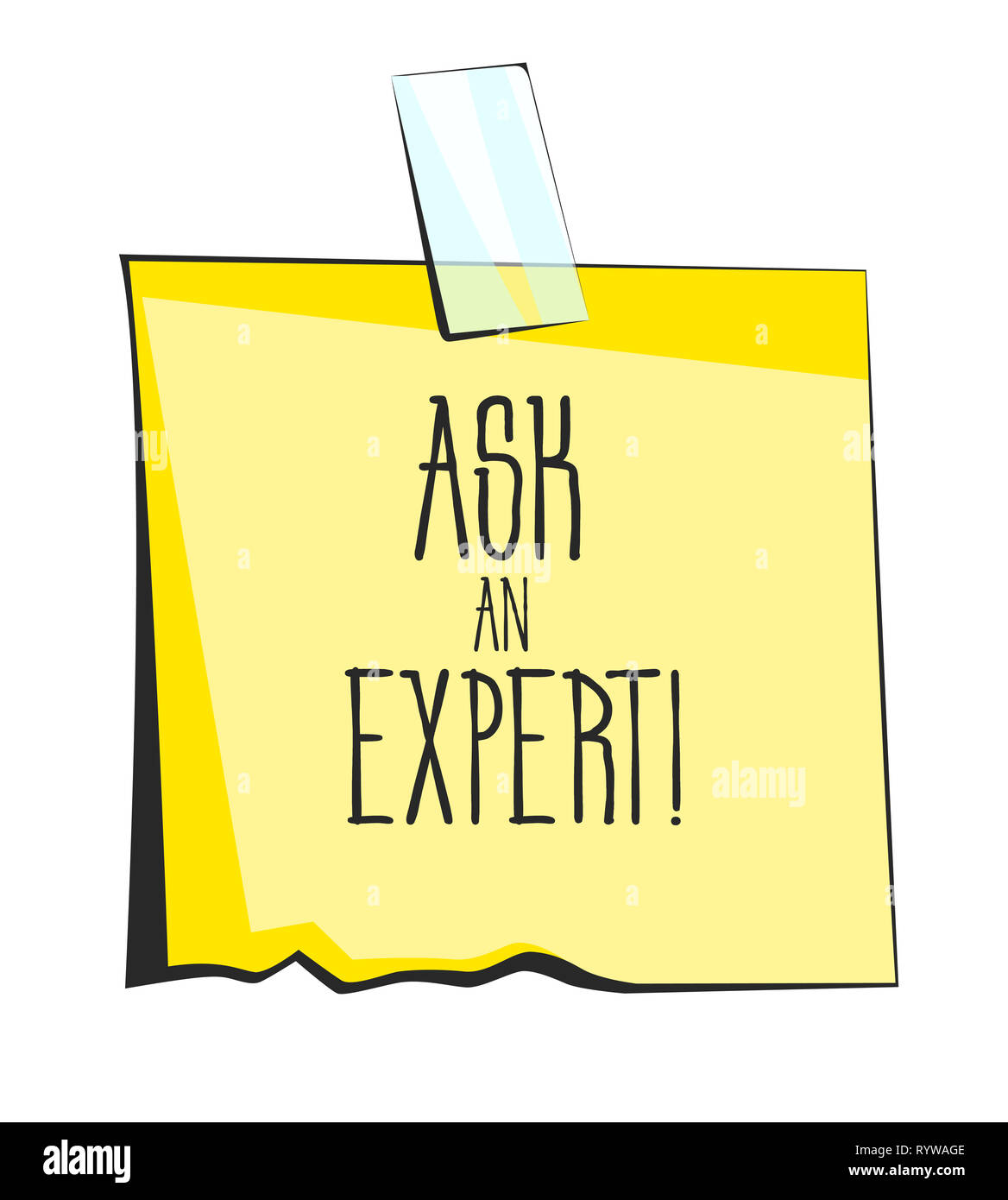 Yellow sticky note with scotch tape. Ask an expert lettering. Paper ...