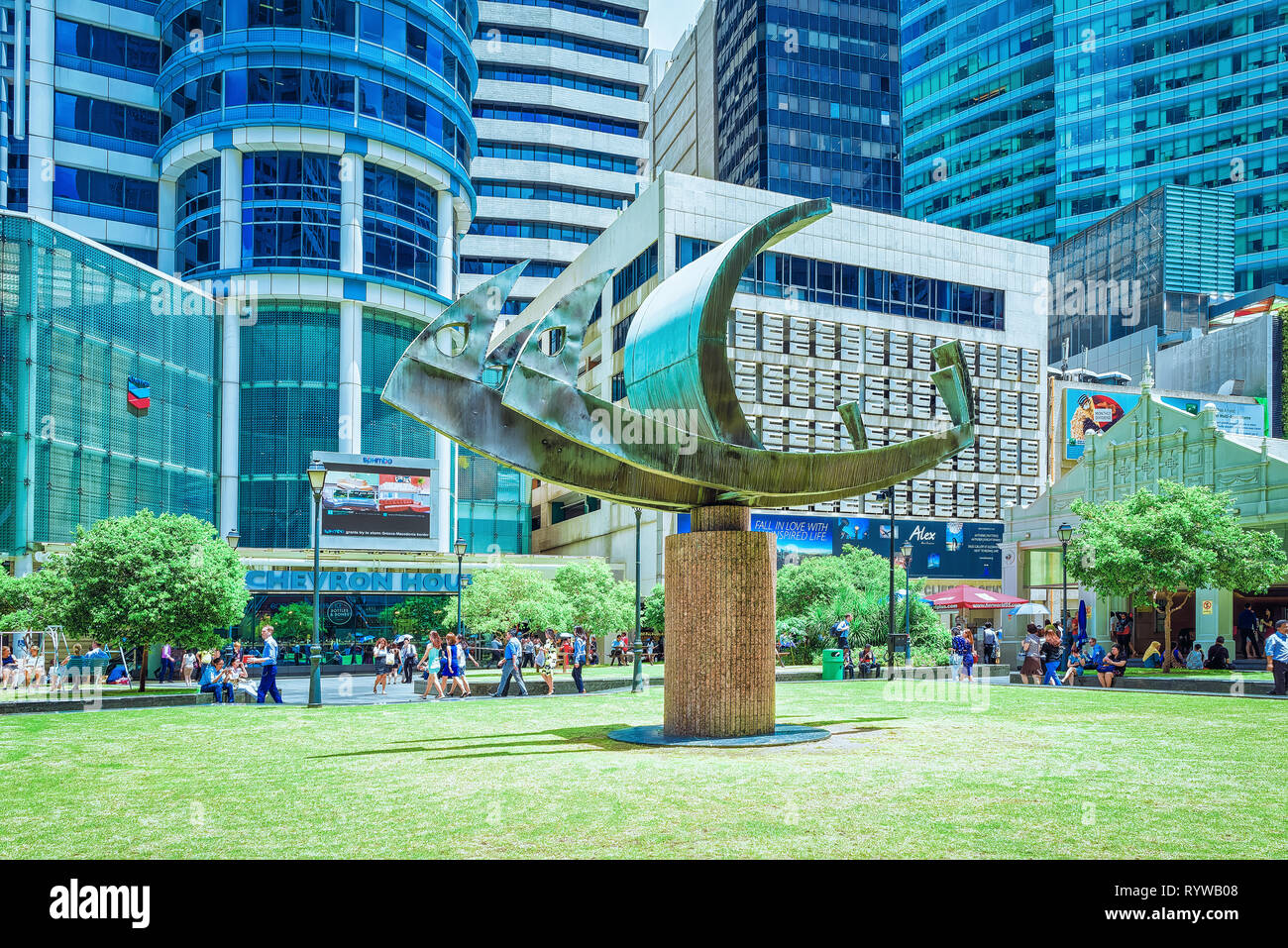 Singapore, Singapore - March 1, 2016: Ship sculpture near MRT subway ...