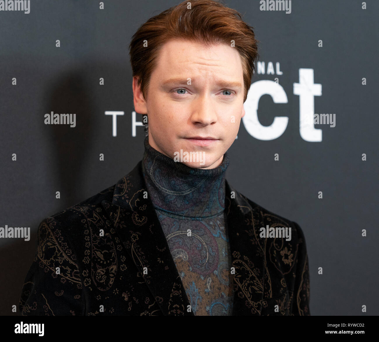 Calum Worthy wearing suit by Etro attends the premiere of Hulu's 'The ...