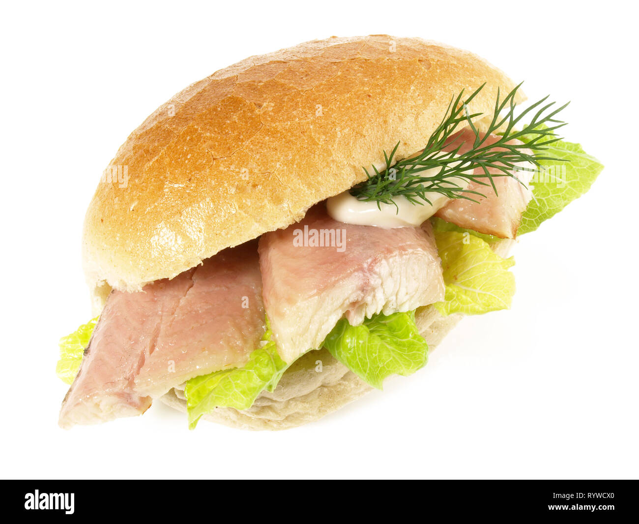 Smoked Eel - Fish Bread Roll on white Background Stock Photo - Alamy