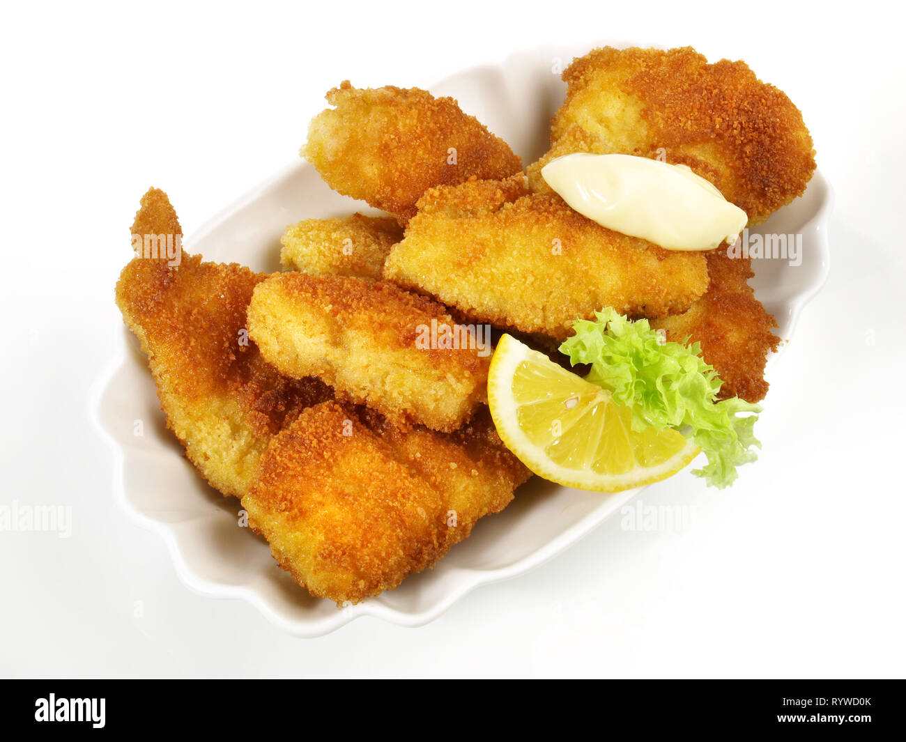 Fried Fish Nuggets on white Background Stock Photo - Alamy