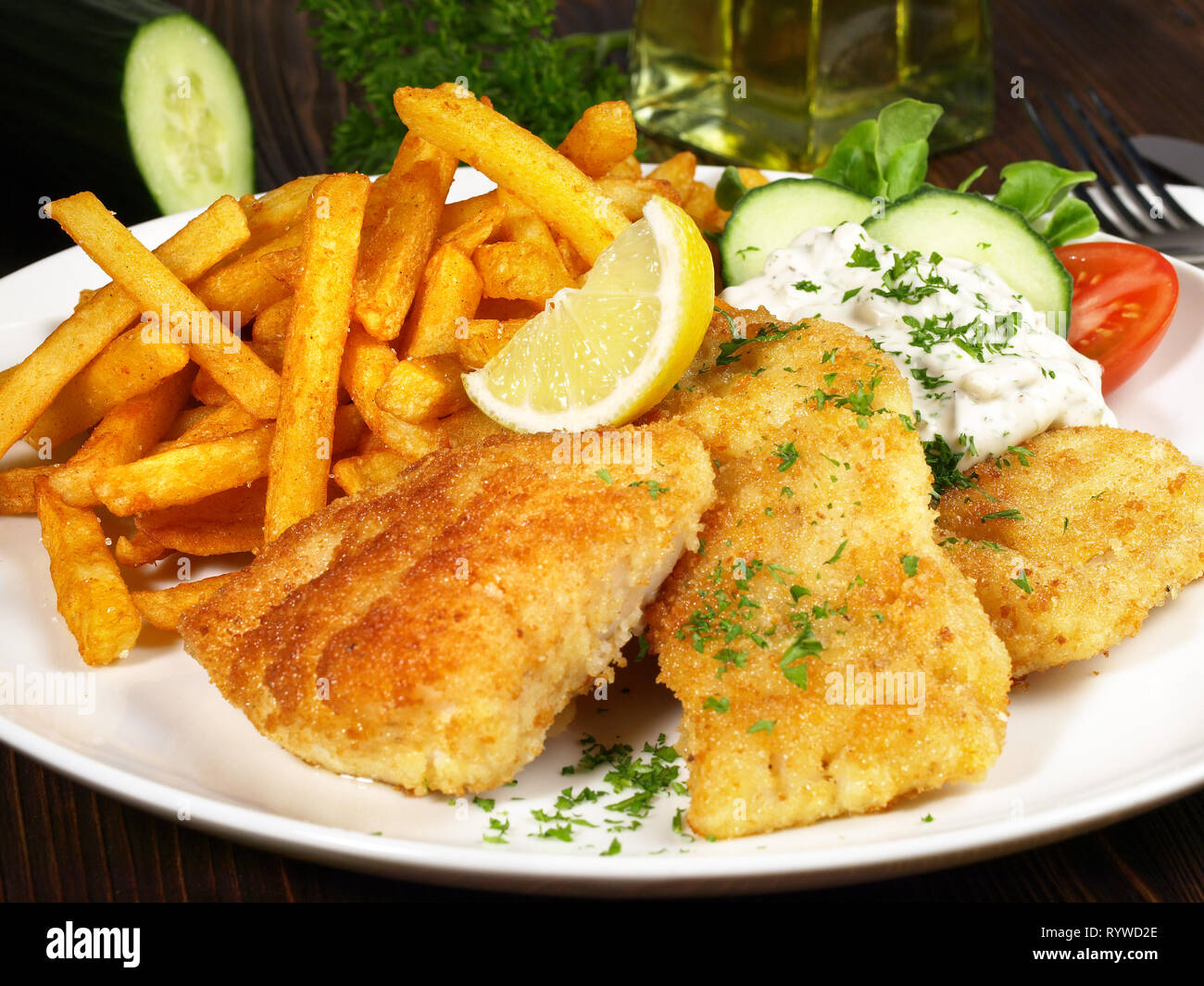 Fried Fish with French Fries Stock Photo - Alamy