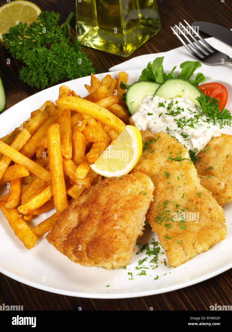 Fried Fish with French Fries Stock Photo - Alamy