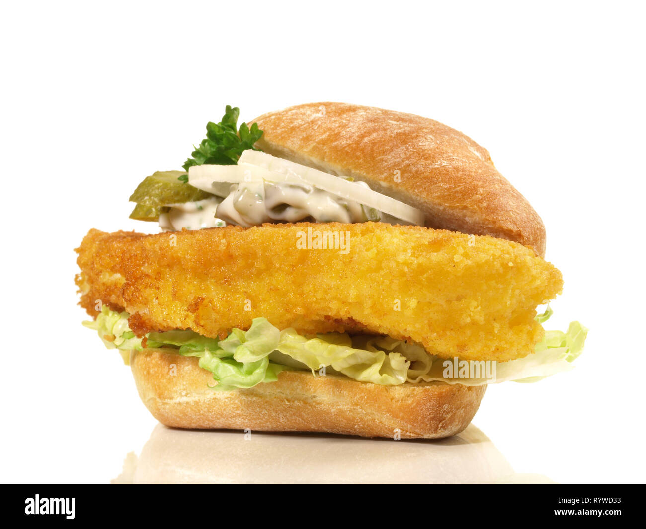 Fried Fish Bun on white Background Stock Photo - Alamy