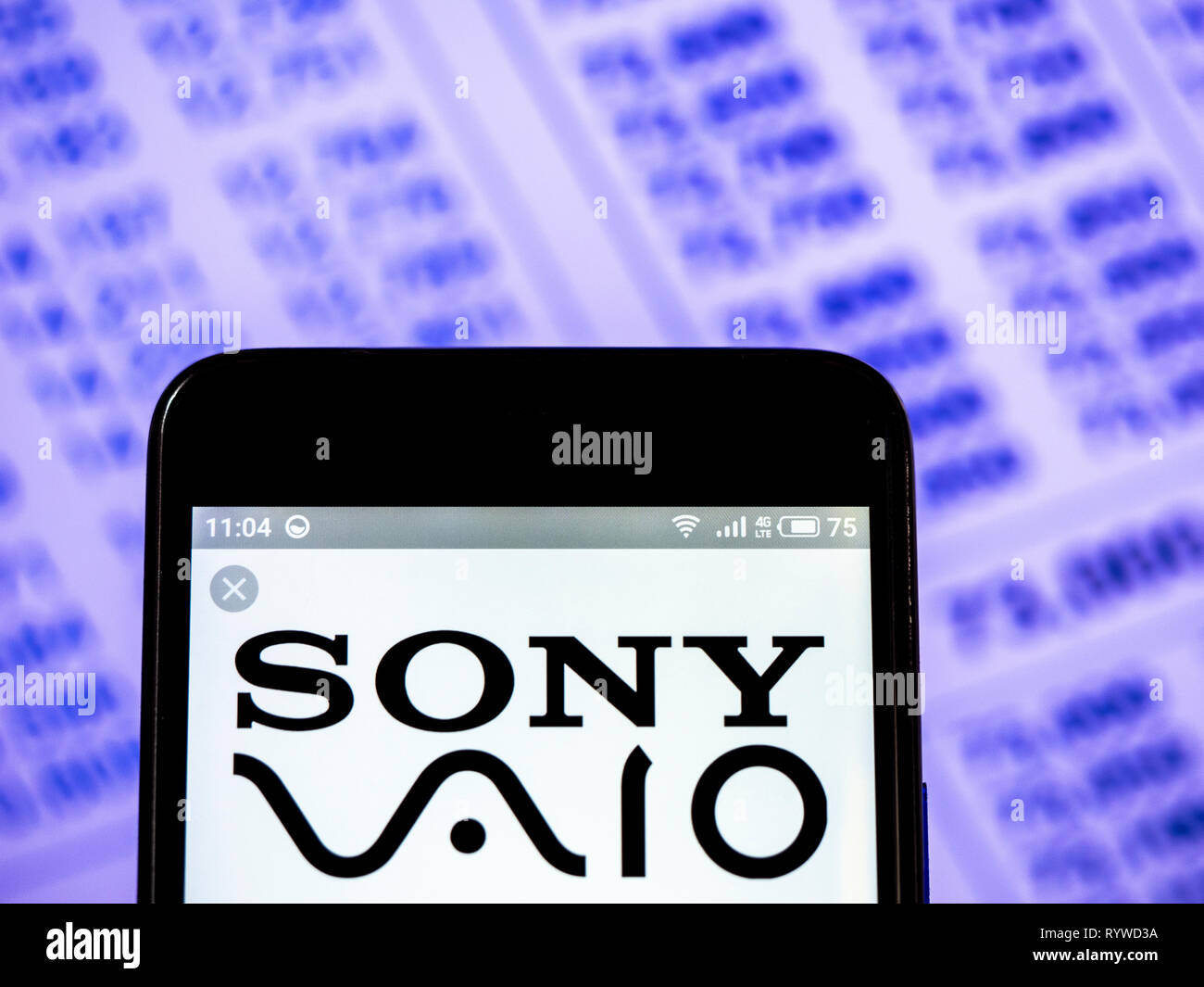 Sony VAIO trade mark of personal computers logo seen displayed on smart ...