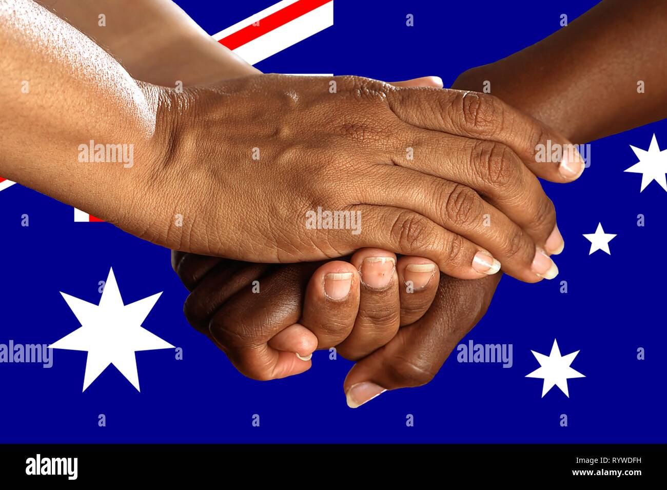 Australia flag, intergration of a multicultural group of young people ...