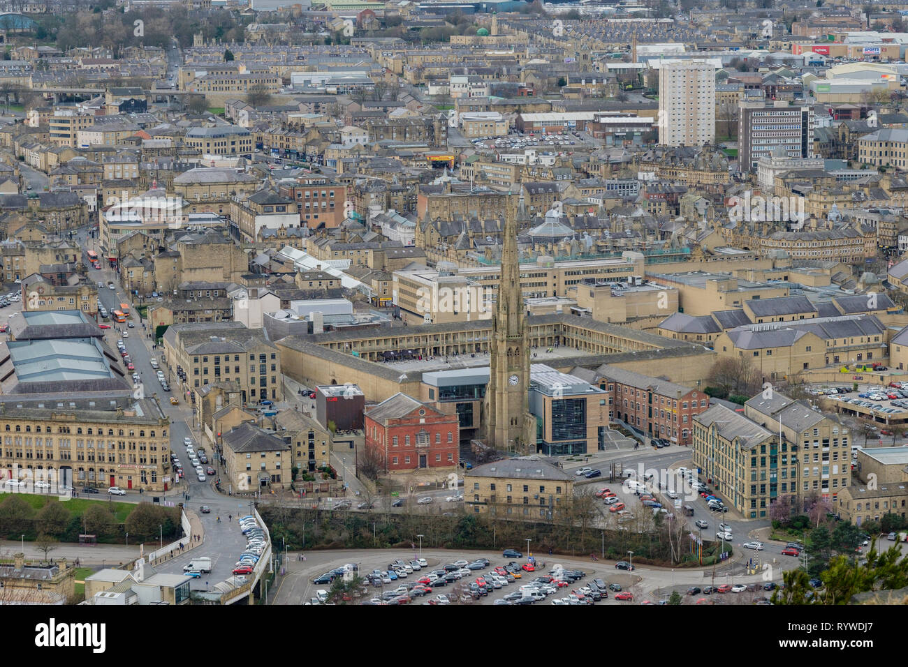 Halifax and The Piece Hall, viewed from Beacon Hill, Calderdale, West ...