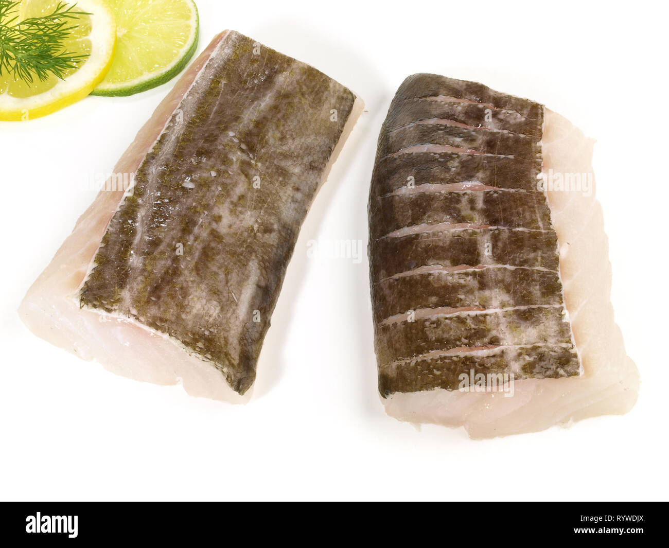 Cod Fish Loin on white Background Stock Photo - Alamy