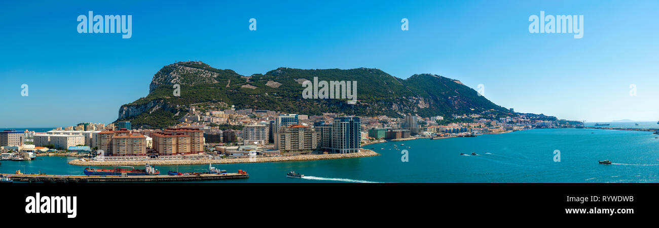 Panorama of the Rock of Gibraltar photographed from Gibraltar harbour ...