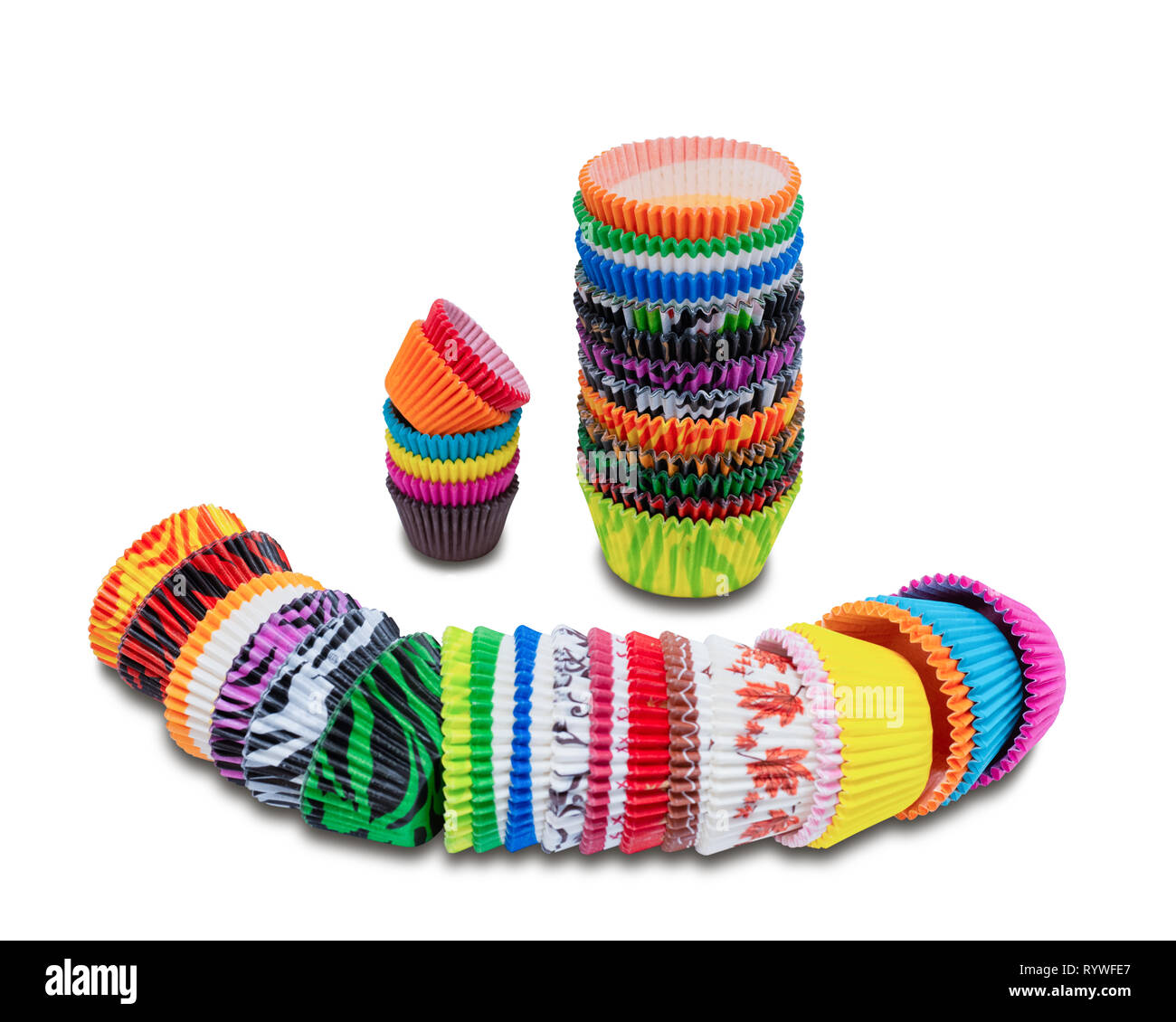 Set of colorful cupcake paper cases isolated on the white background ...