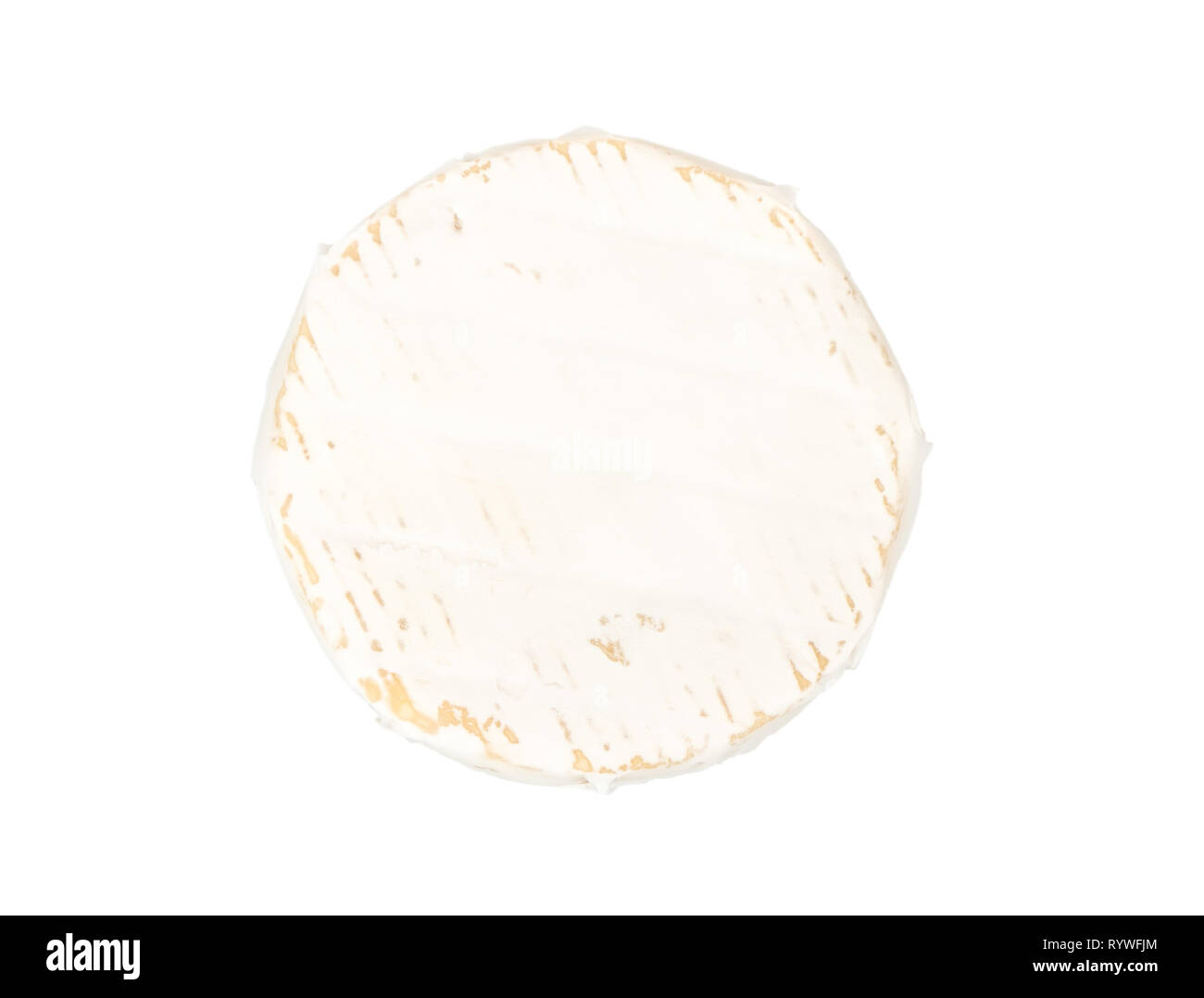 Round brie cheese with mold on white background, top view Stock Photo ...