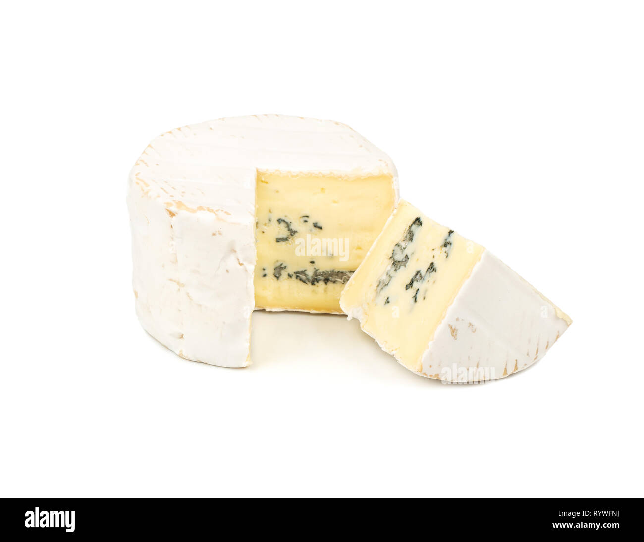 Delicious brie cheese with slice on white background Stock Photo - Alamy