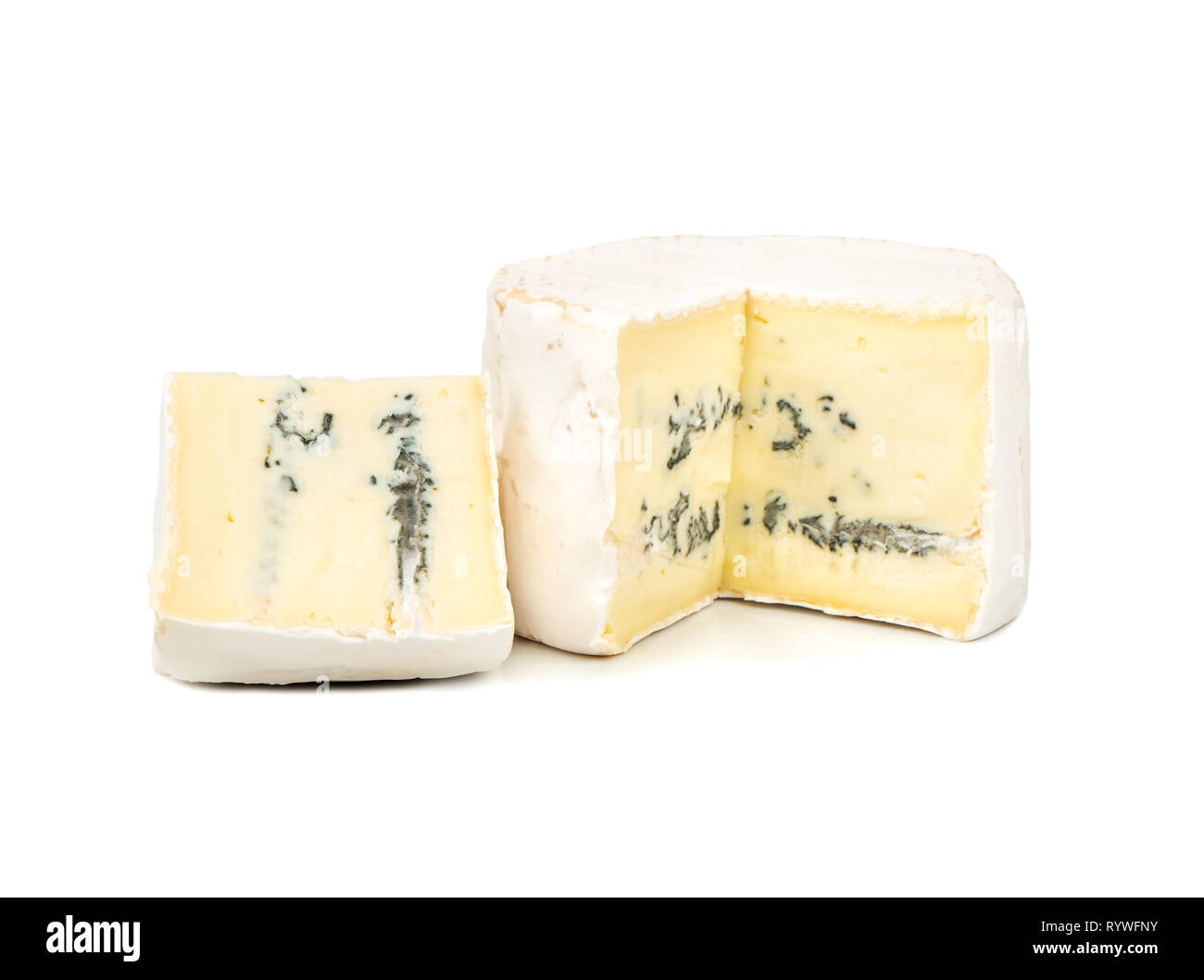 Delicious brie cheese with slice on white background Stock Photo - Alamy