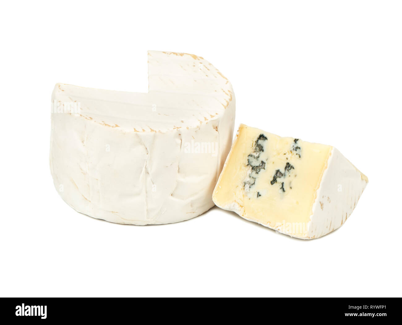 Brie cheese with mold and slice on white background Stock Photo - Alamy