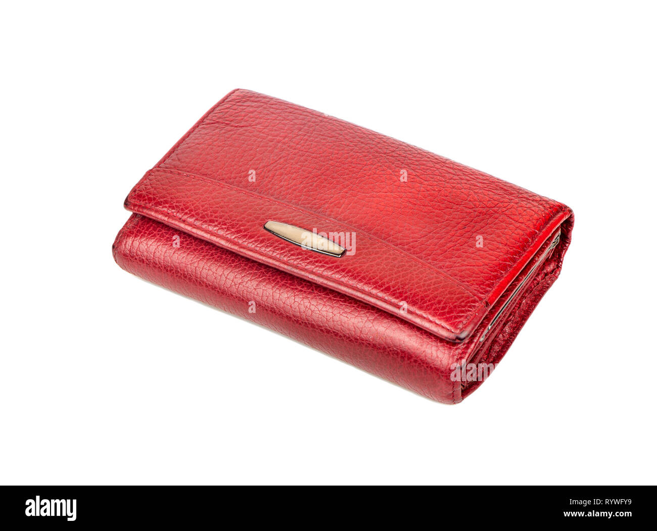 Old leather female red wallet isolated on white background Stock Photo ...