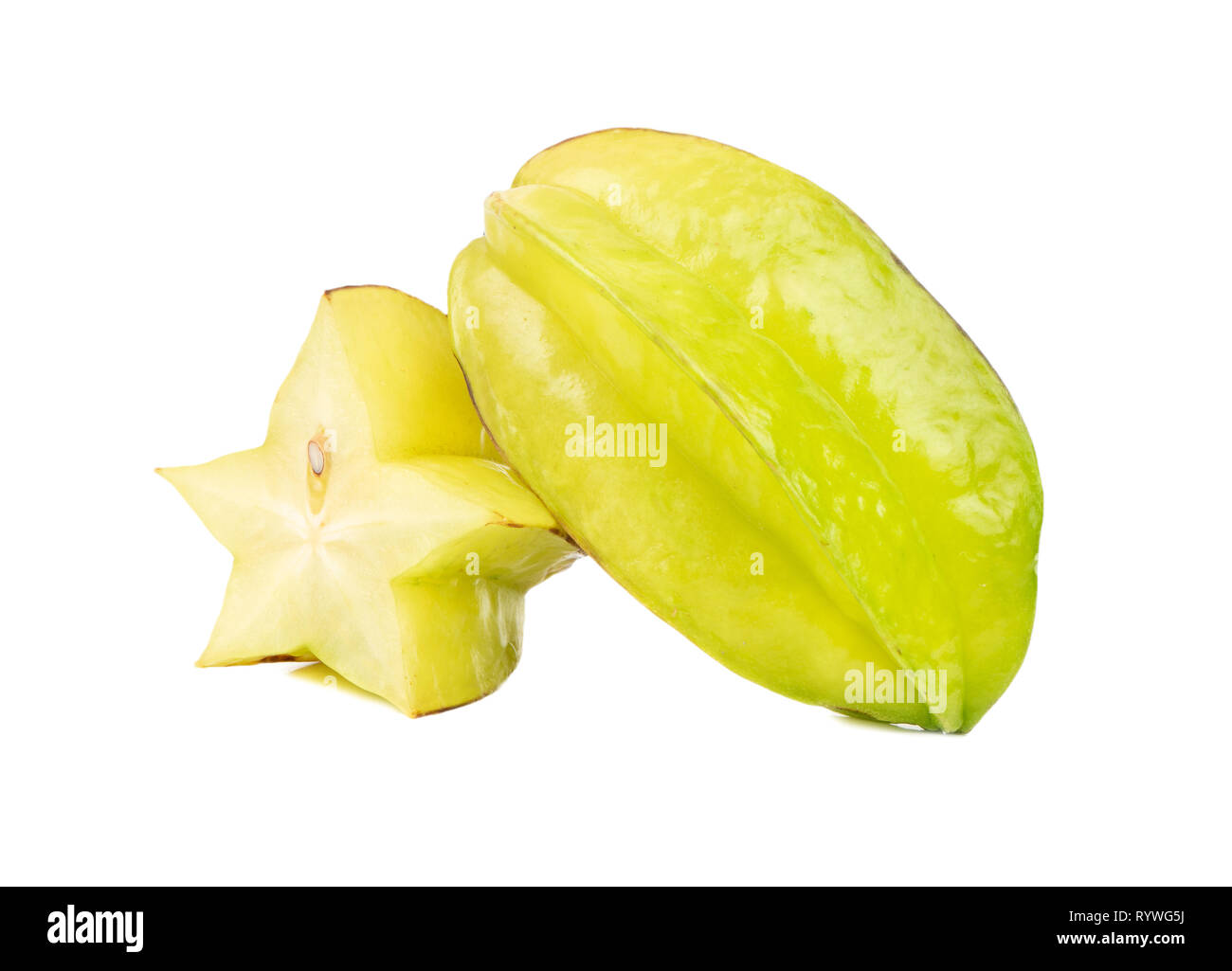 Fresh carambola fruit with juicy half on white background Stock Photo ...