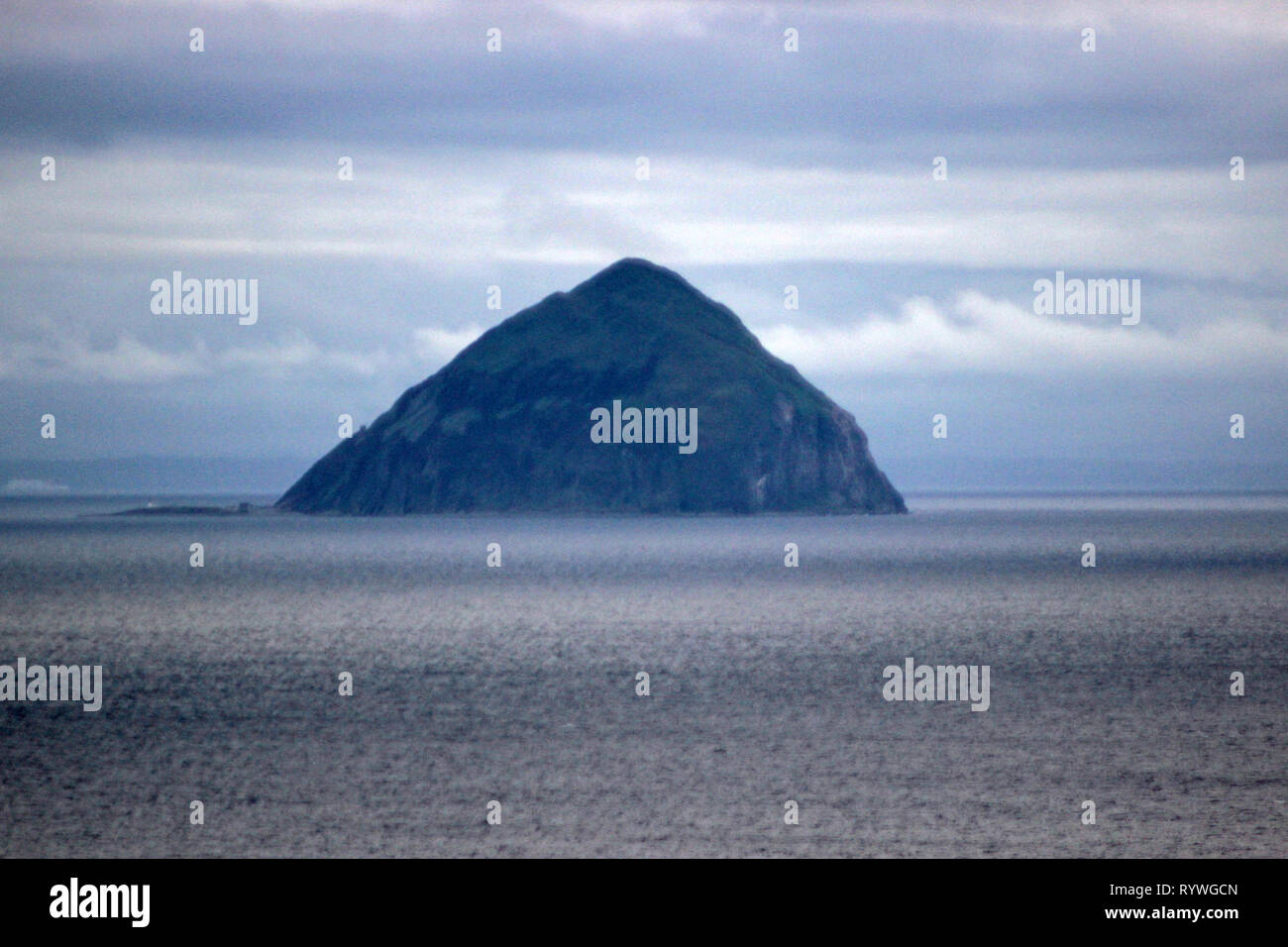 Ailsa Craig Island in the firth of Clyde viewed from Kildonan Isle of ...