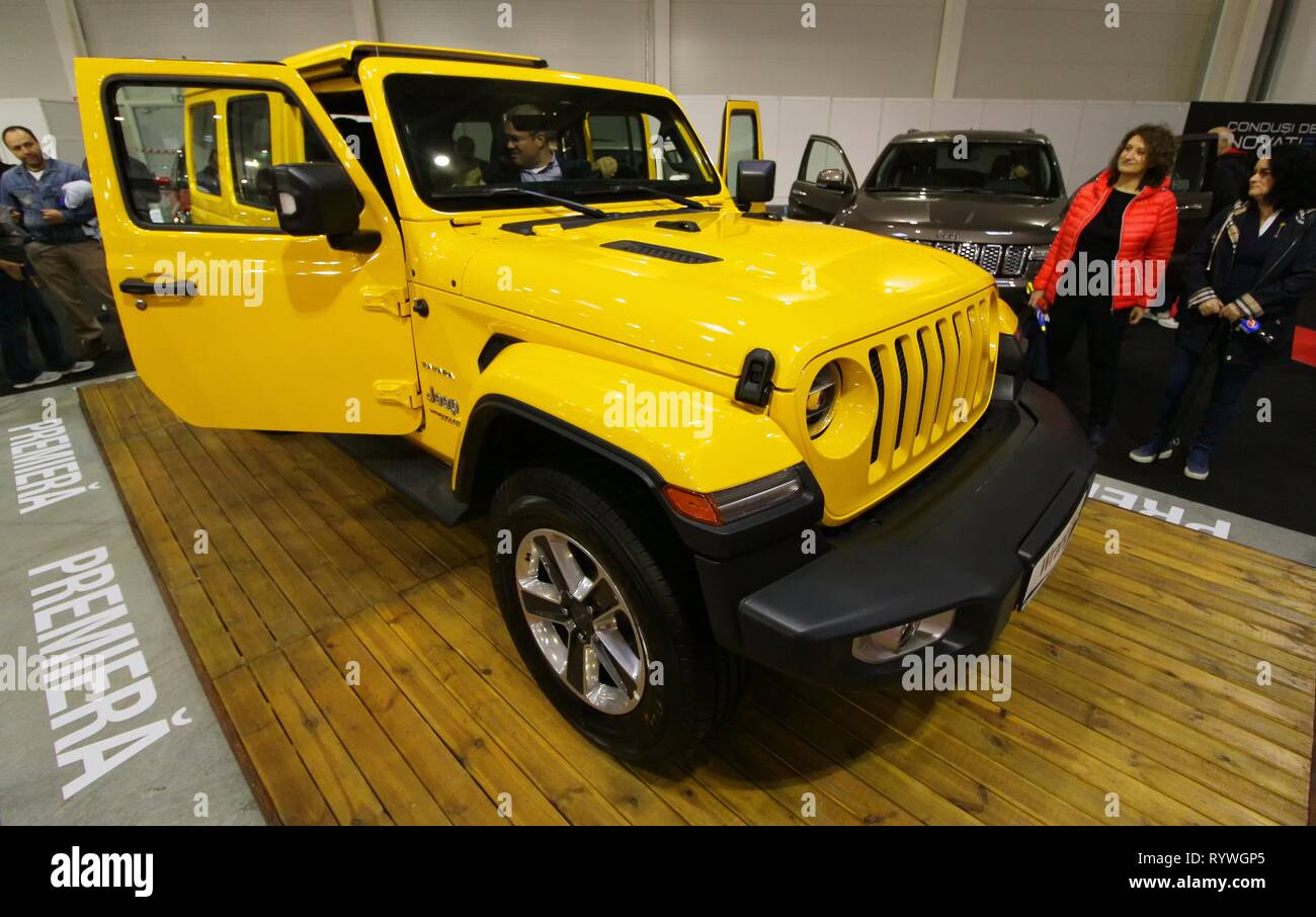 Bucharest, Romania - October 21, 2018: An yellow 2018 Wrangler JK ...