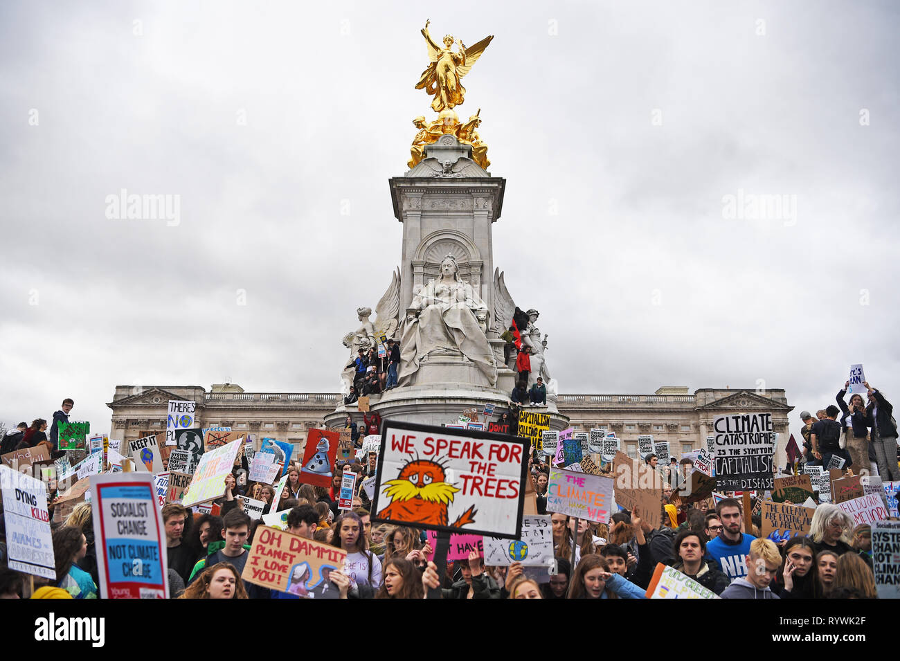 Students climbing the Queen Victoria Memorial during the global school ...
