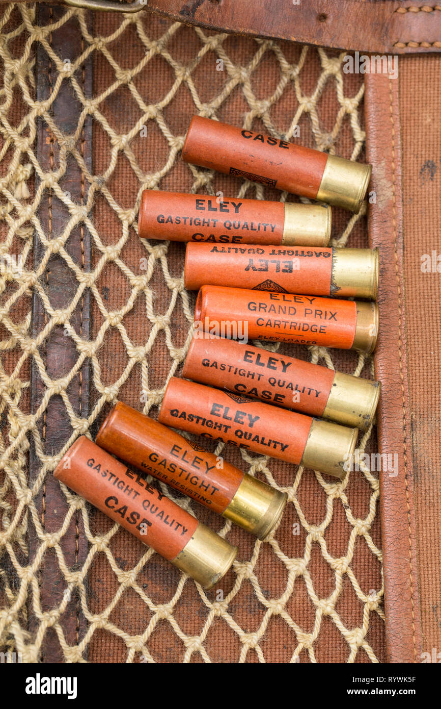 Old Eley paper cased 28-bore shotgun cartridges with rolled turnover ...