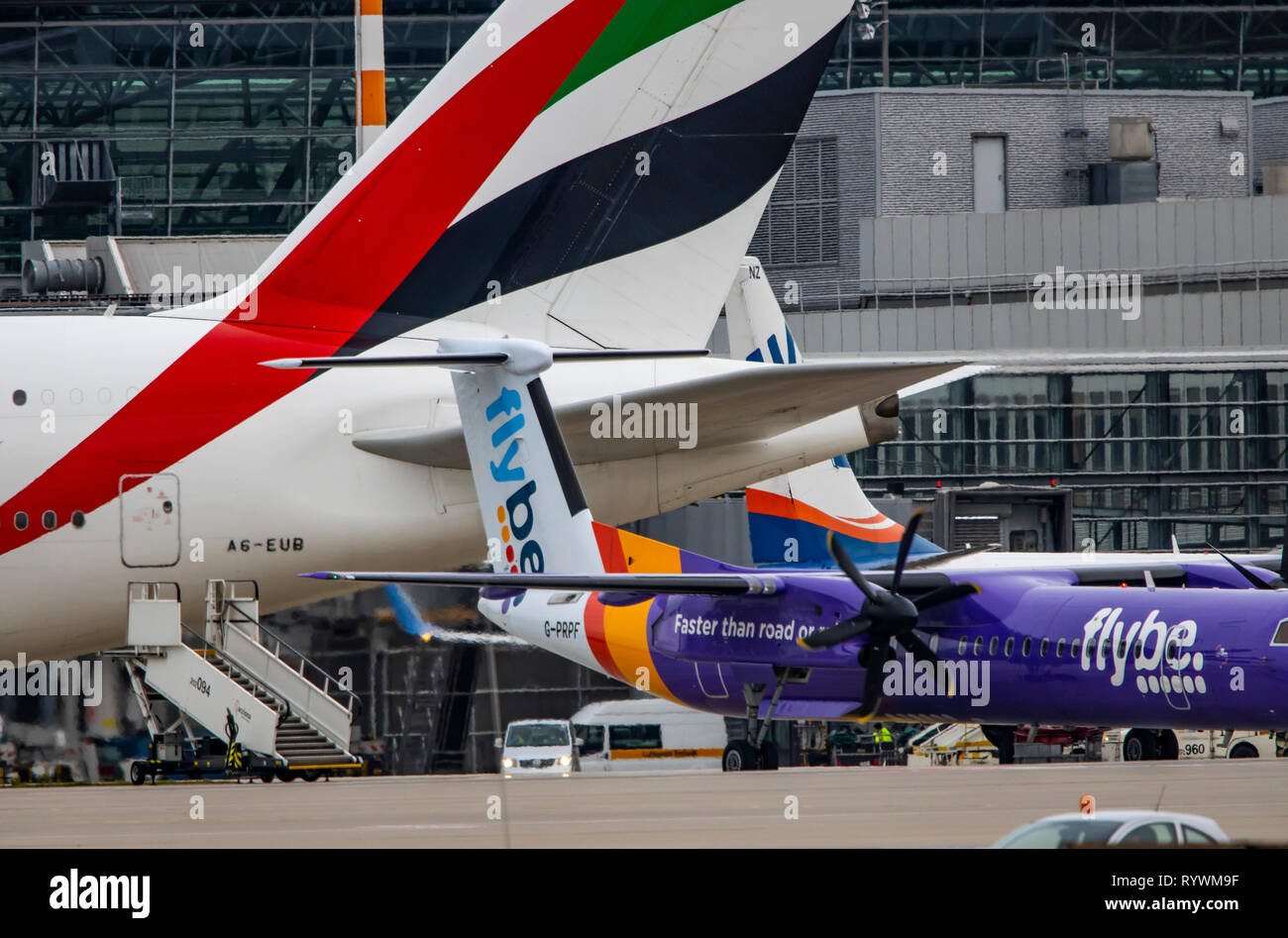 Dusseldorf International Airport, DUS, tail lifts of an Emirates Airbus ...