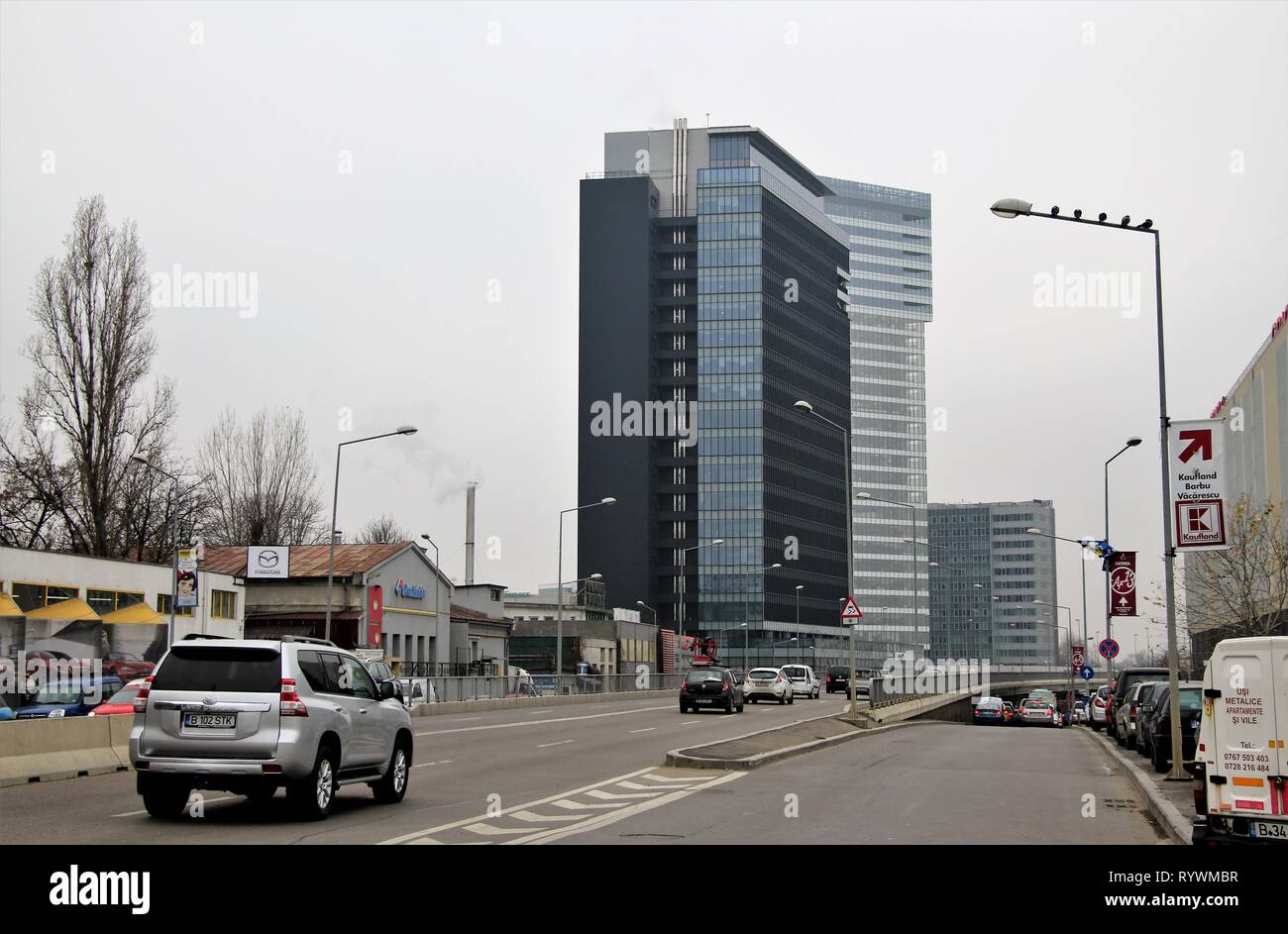 Bucharest, Romania - November 25, 2016: Tall buildings, near Pipera ...
