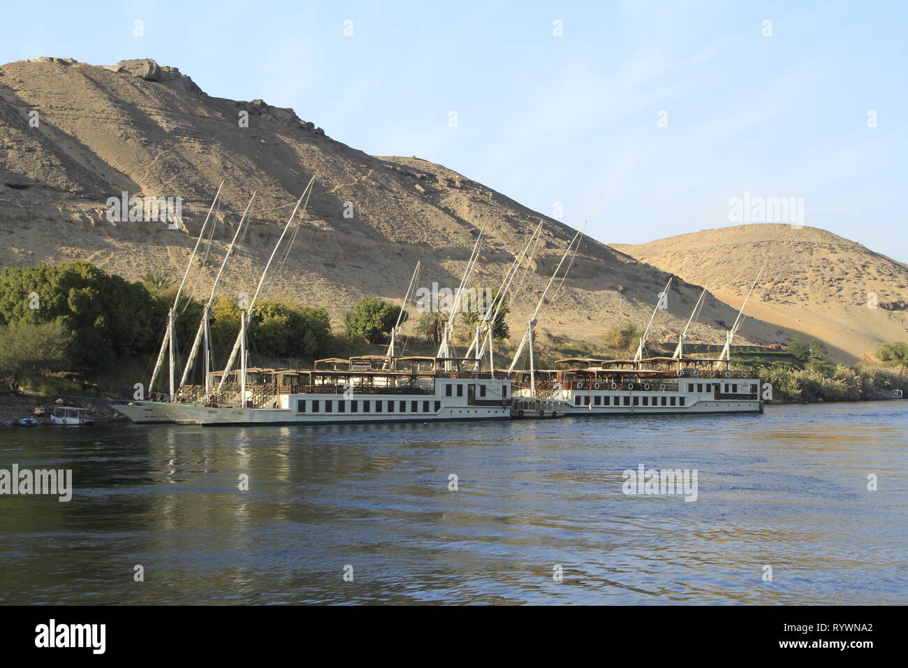Dahabiya boats on the Nile River near Aswan, Upper Egypt, North Africa ...