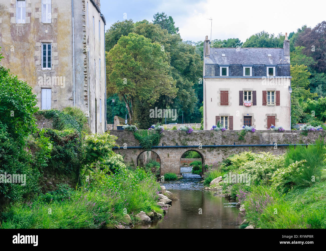 View of Quimperle (Kemperle), a historic town built around two rivers ...