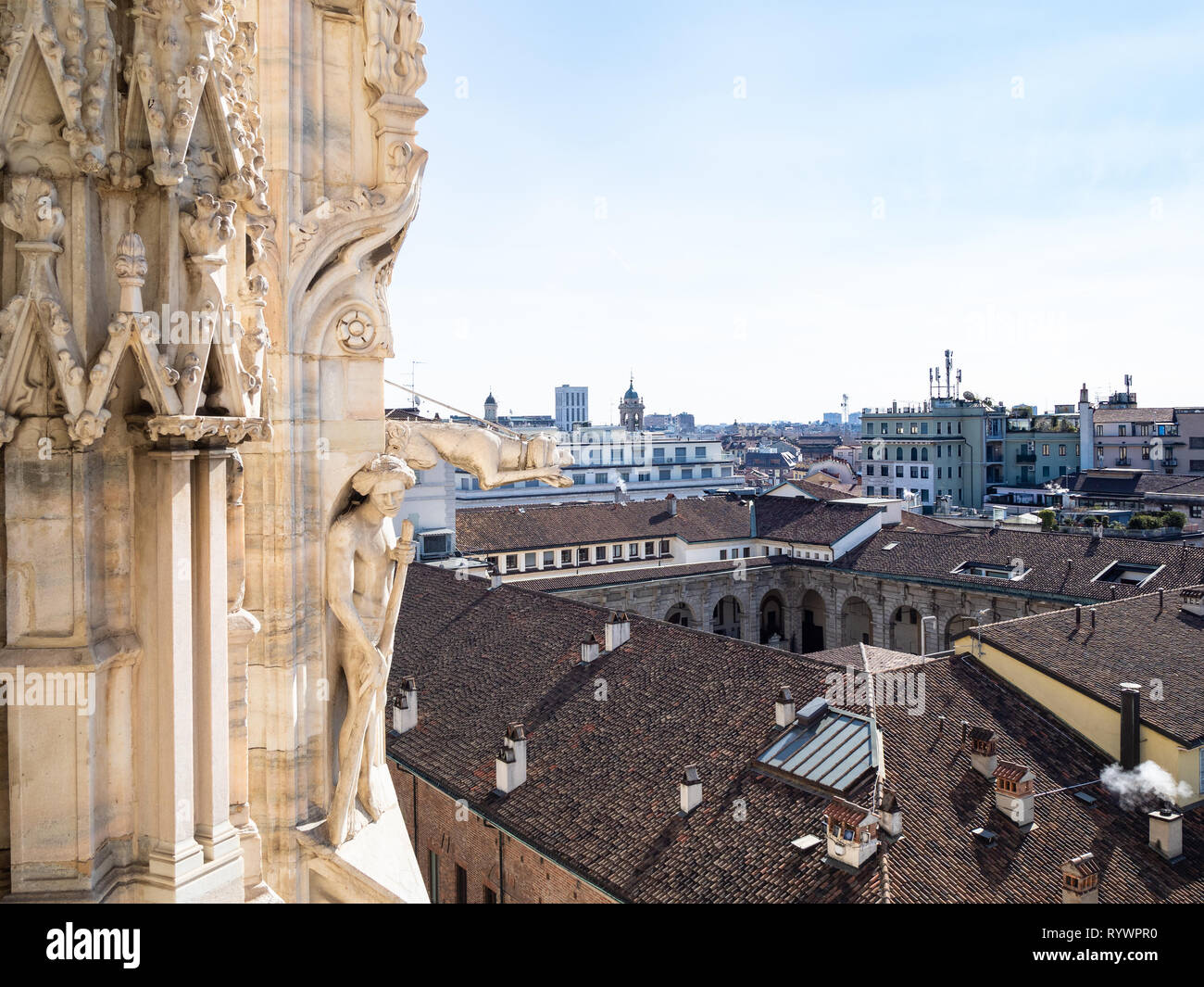MILAN, ITALY - FEBRUARY 24, 2019: above view of Milan city from roof of ...