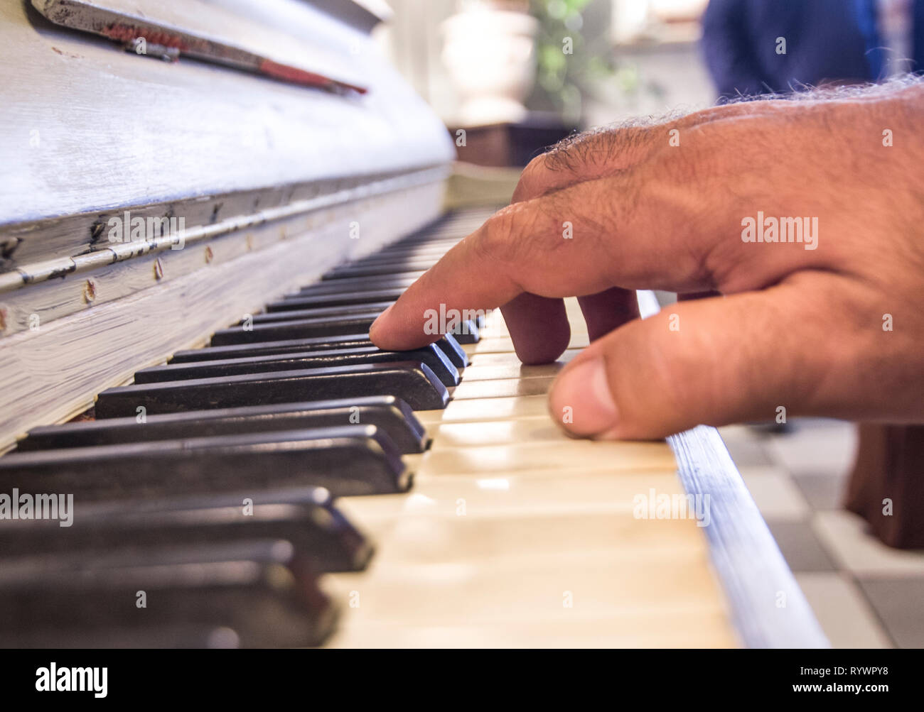 sweet music with the keys played by the fingers of the old musician's ...