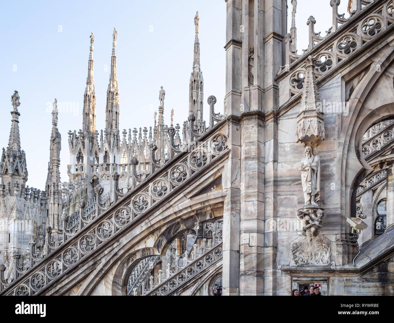 MILAN, ITALY - FEBRUARY 24, 2019: gothic roof of Milan Cathedral (Duomo ...