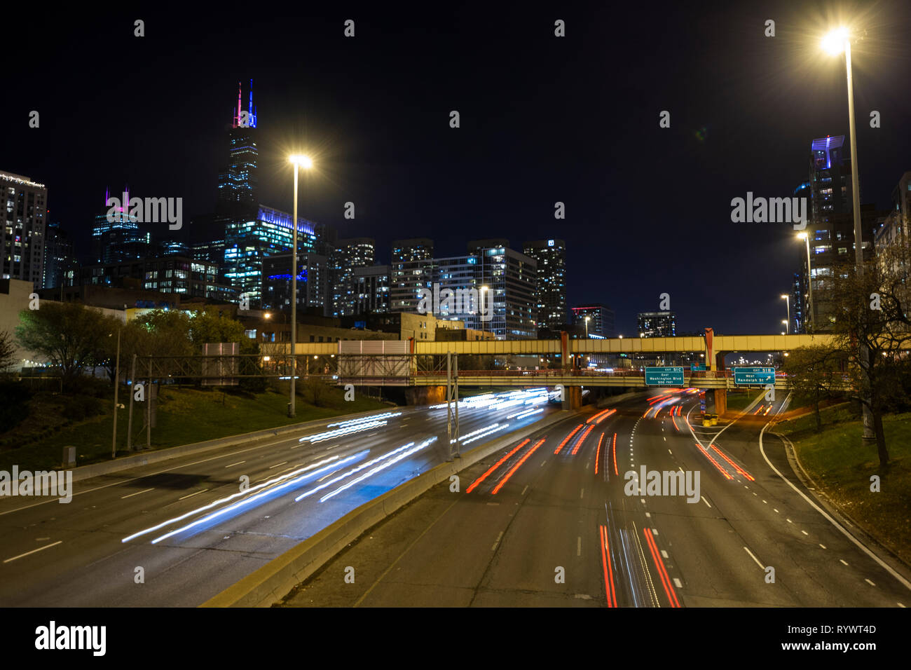 Long exposure shot of the traffic on one of Chicago's interstates Stock ...