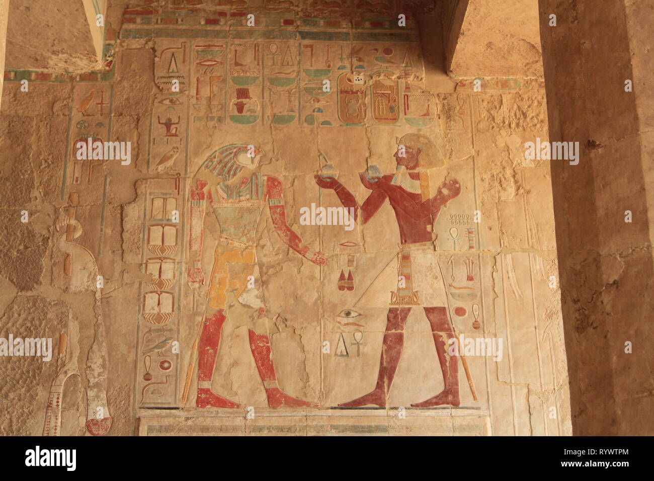 Hatshepsut, legendary female pharaoh of Ancient Egypt, painted relief ...