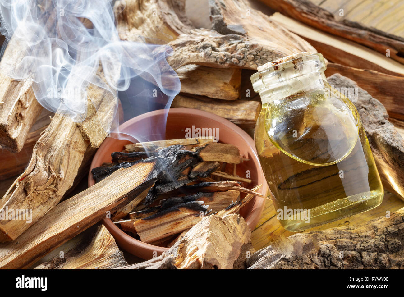 Sacred wood "palo santo" - Bursera graveolens,on rustic wood background ...
