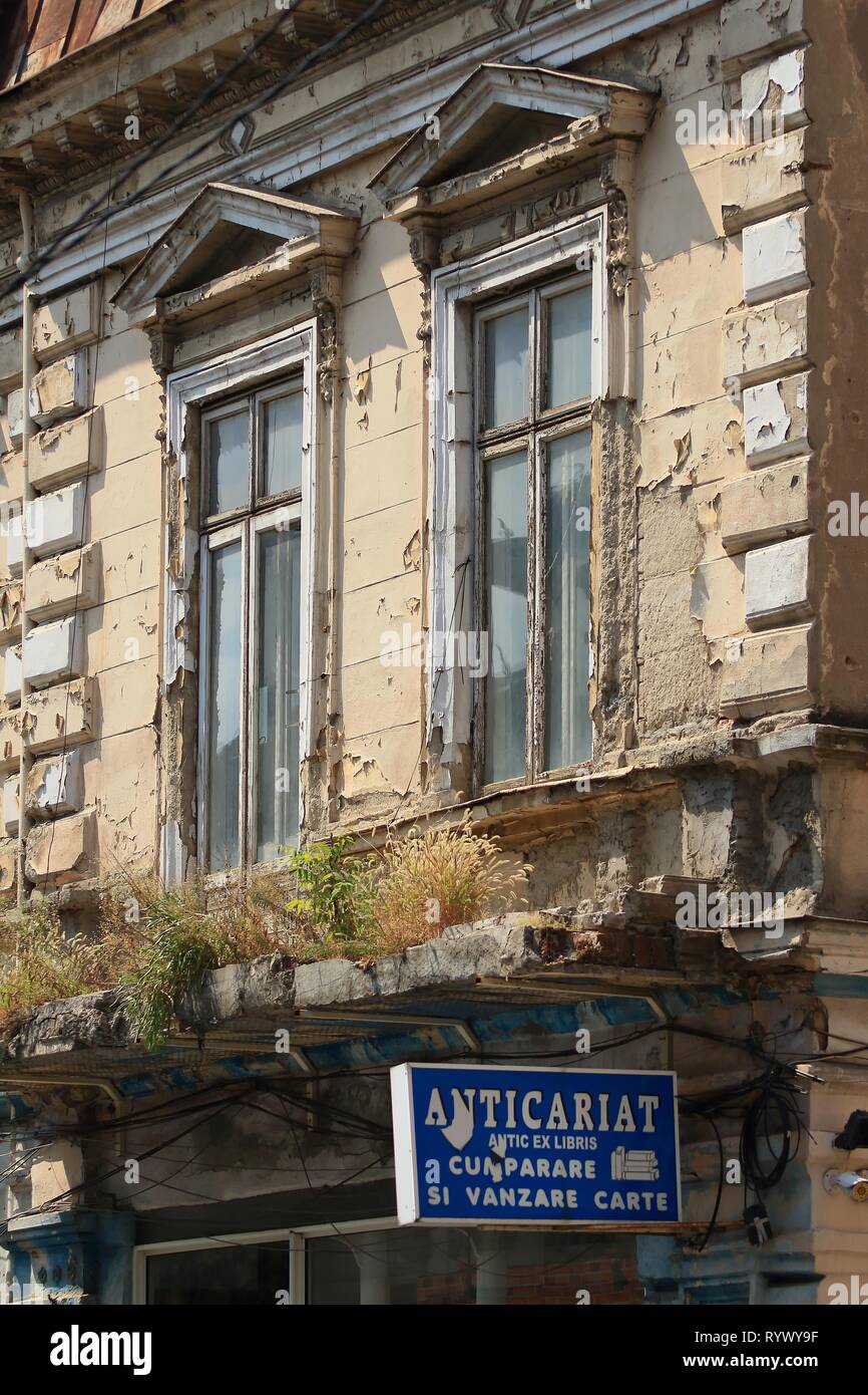 Bucharest, Romania - August 23, 2018: Old buildings in an advanced ...