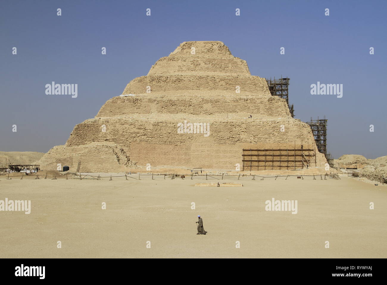The stepped pyramid of Djoser undergoing some restoration, Saqqara ...