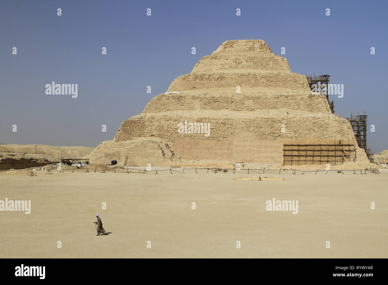 The stepped pyramid of Djoser undergoing some restoration, Saqqara ...